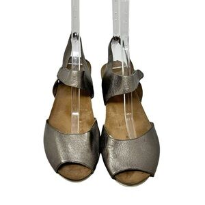 Dansko | Shoes | Dansko Vera Leather Peep Toe Sandals Metallic Pewter ...